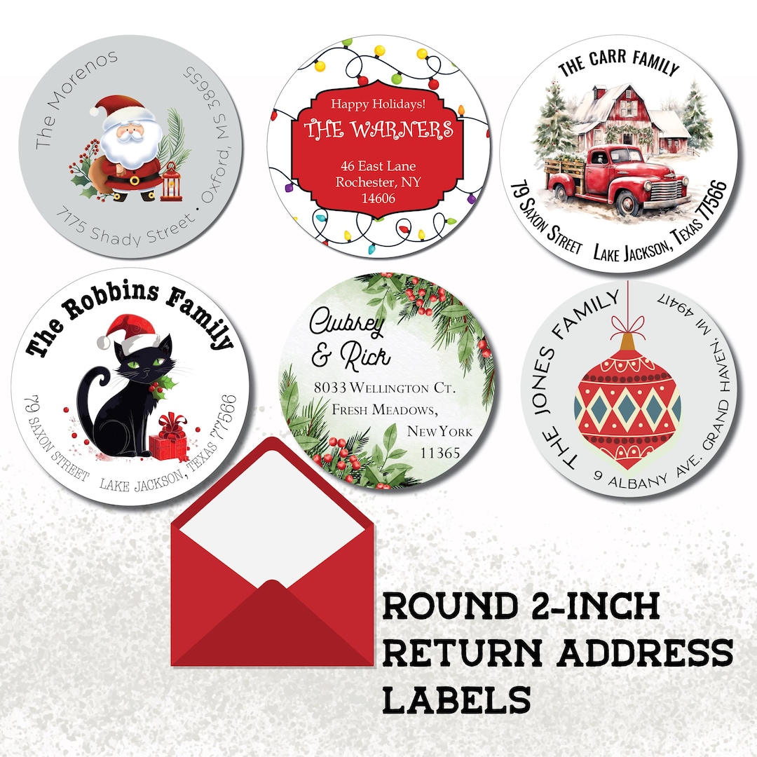 Christmas Return Address Labels Xmas Sticker Circle for Cards ...