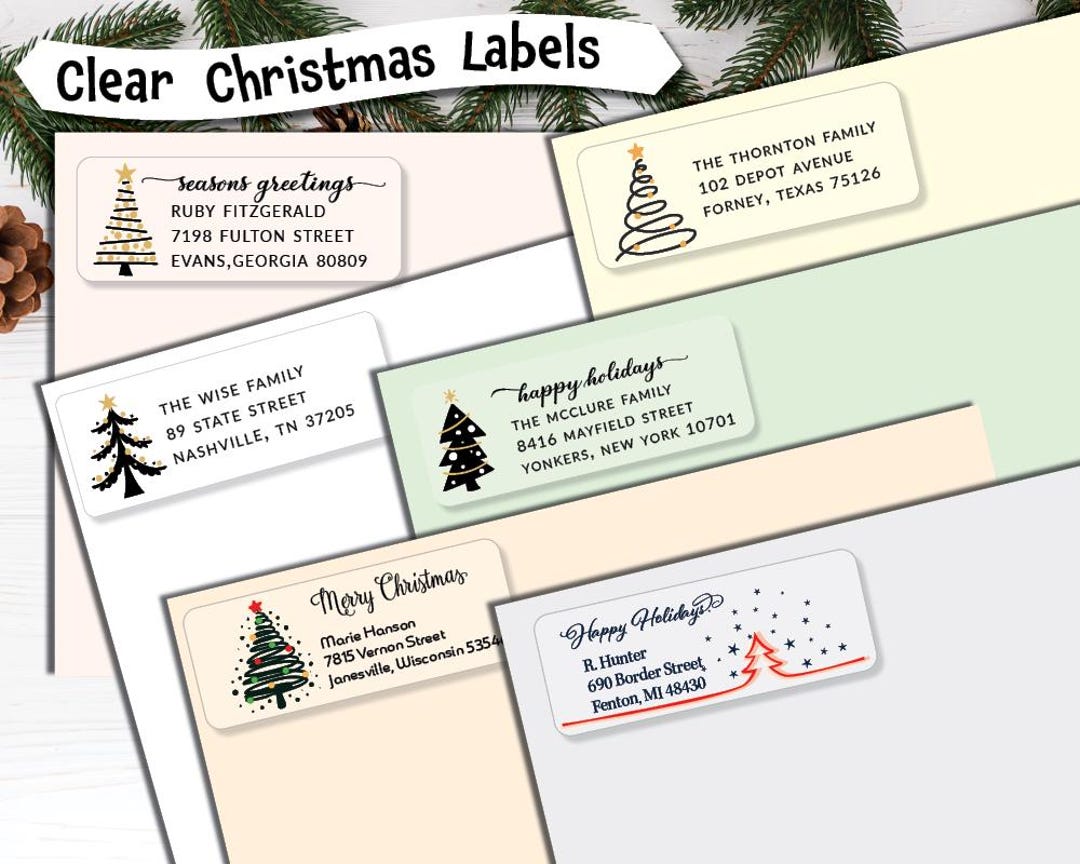Clear Christmas Tree Return Address Labels for Xmas Cards Envelopes ...
