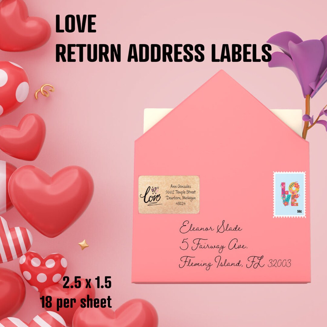 LOVE Return Address Labels Valentine Envelope Stickers Custom ...
