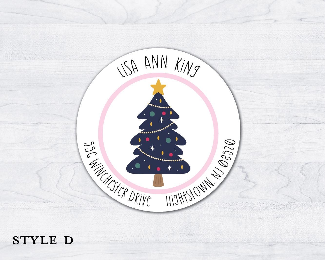 Christmas Tree Return Address Labels Envelope Xmas Tree Sticker Round ...