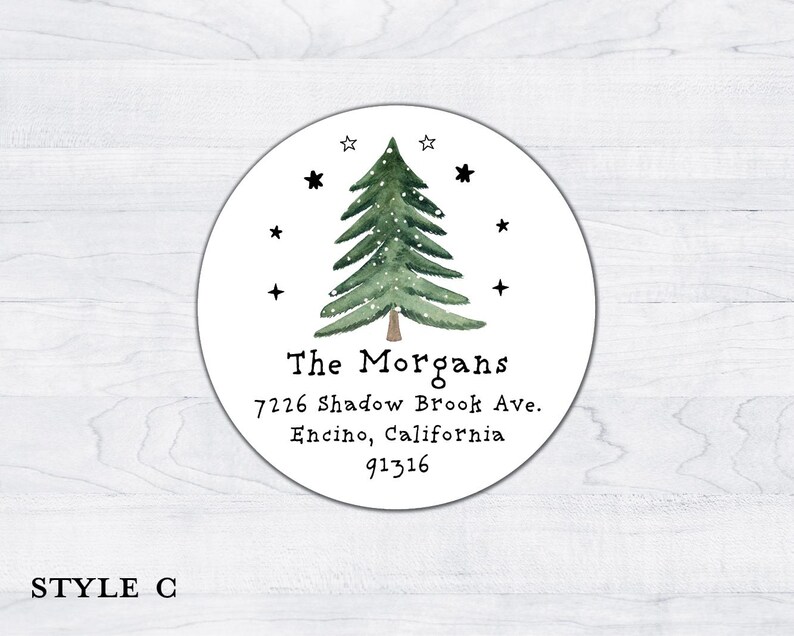 Christmas Tree Return Address Labels Envelope Xmas Tree Sticker Round ...