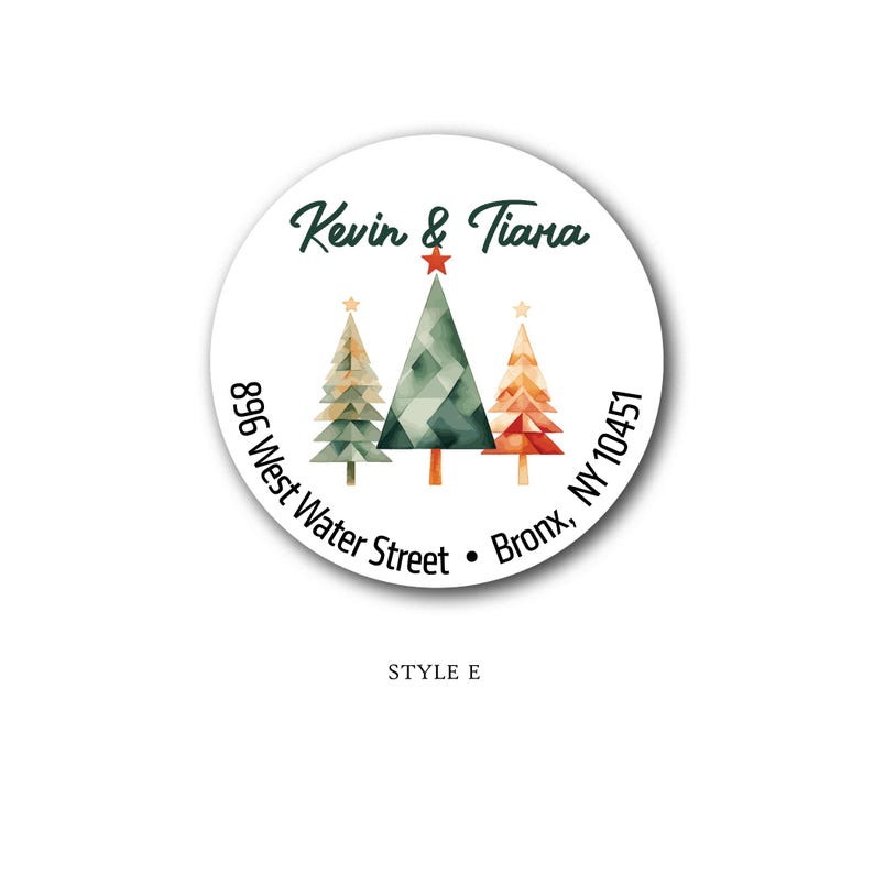 Christmas Tree Return Address Labels Envelope Xmas Tree Sticker Round ...