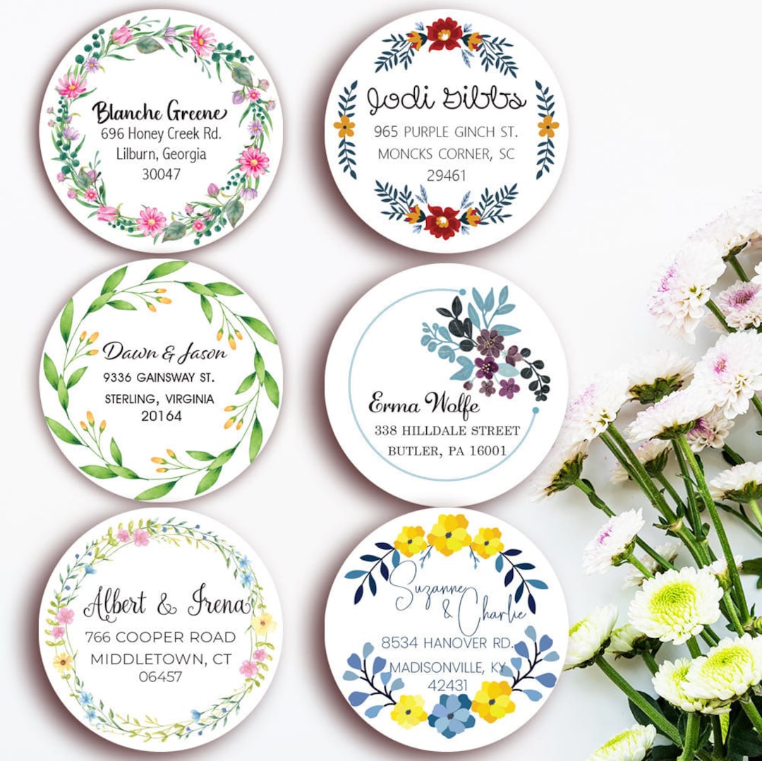 Round Return Address Labels Floral, Bouquet, Flowers, Envelope Stickers ...