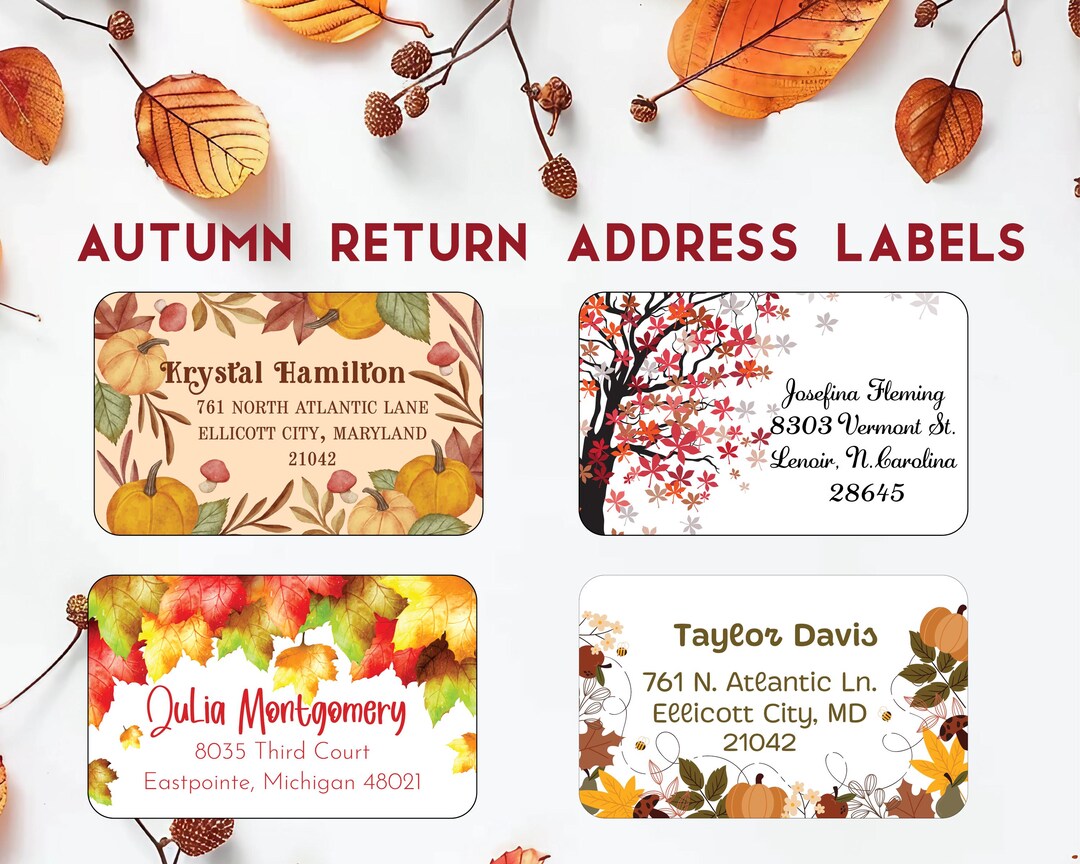 Autumn Fall Return Address Labels With Leaves, Pumpkins, Flowers - Etsy