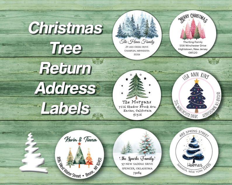 Christmas Tree Return Address Labels Envelope Xmas Tree Sticker Round ...