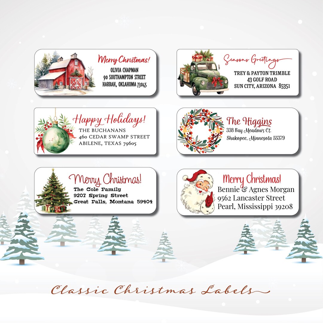 Christmas Scene Return Address Labels Envelope Stickers Holiday ...
