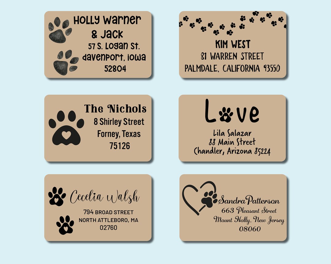 Paws Return Address Labels on Brown Kraft Pups Dog Love Puppy Love ...