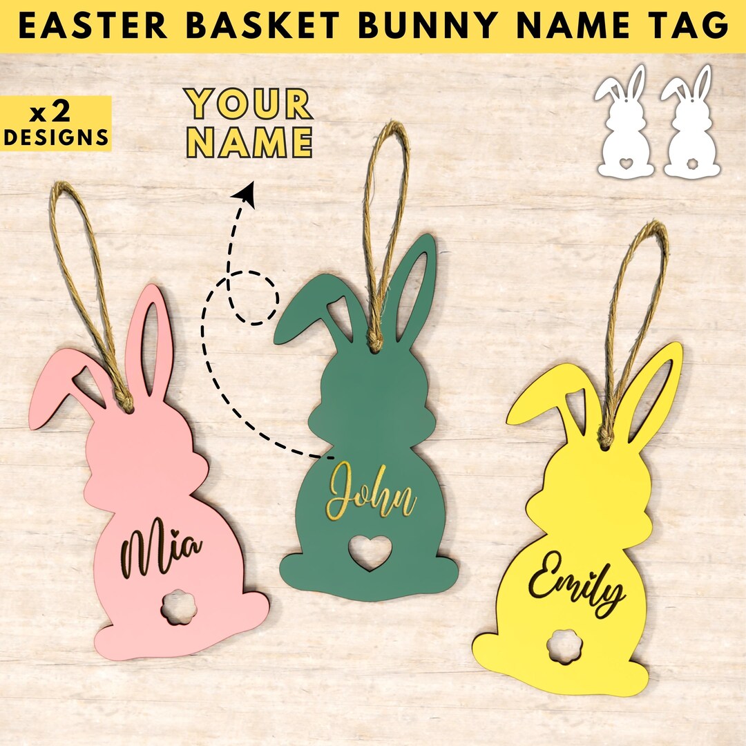 Easter Basket Bunny Name Tag SVG, Personalized Basket Tag Laser File ...