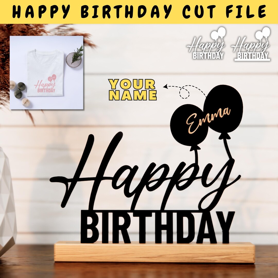 Happy Birthday Lettering SVG, Happy Birthday Cut File, Cake Topper SVG ...