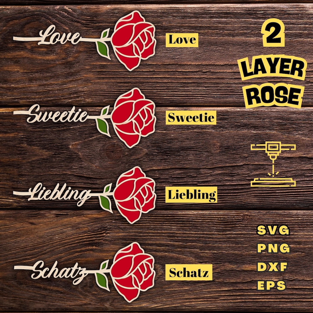 Two Layered Rose Laser Cut File SVG, Rose SVG, Valentines Day Cut File ...