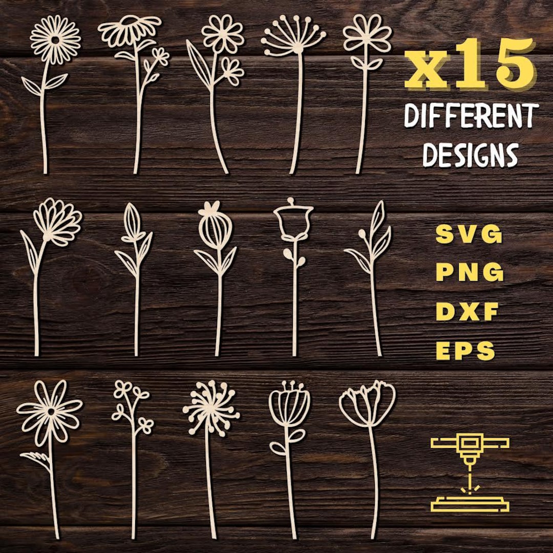 15 Wildflowers SVG Bundle, Wildflower Plotter File DXF Laser Cut Files ...