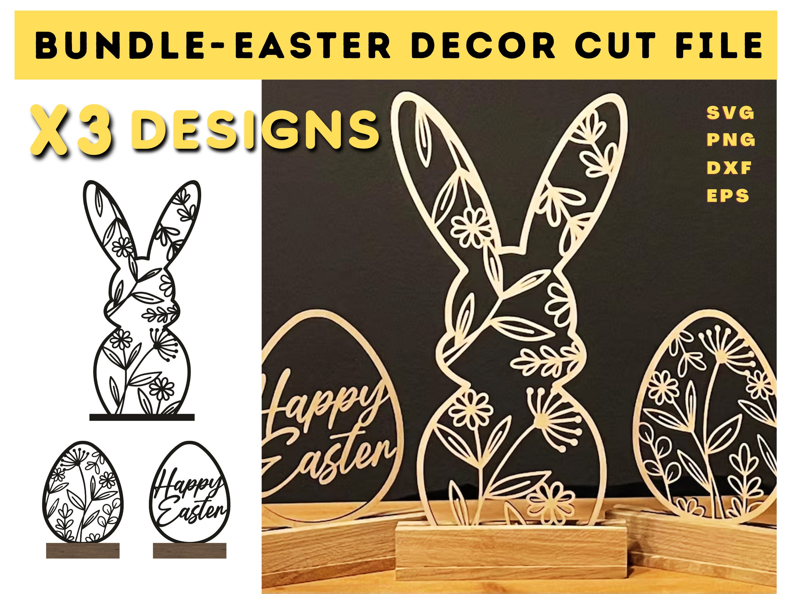 Easter Cut File Bundle - Easter Egg SVG - Easter Bunny SVG - Floral ...