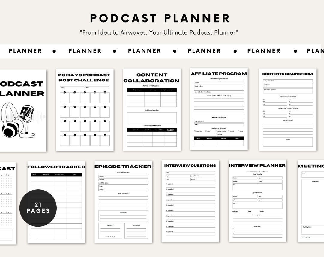 Podcast Printable Editable Planner Podcast Template Podcast Checklist ...