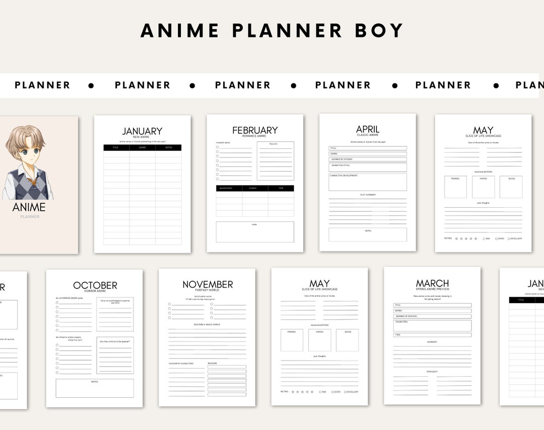 Anime Boy Editable Planner Anime Monthly Journal Manga Monthly Planner ...