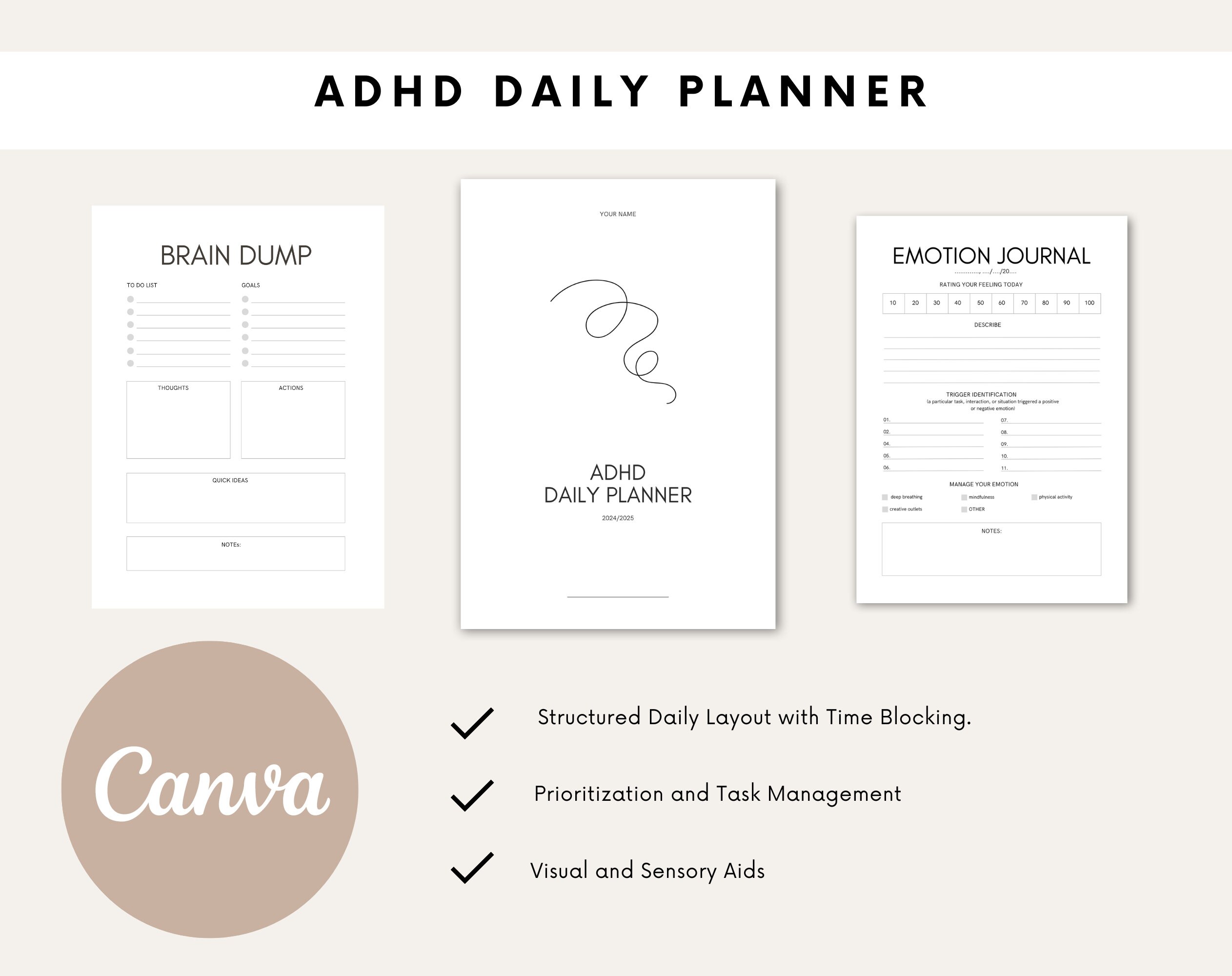 ADHD Daily Editable Planner ADHD Printable Planner ADHD Journal ADHD ...