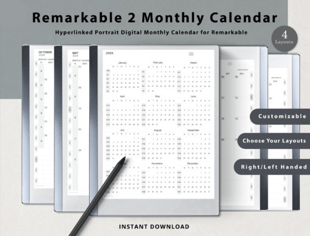 Remarkable 2 Monthly Calendar Template Remarkable 2 Planner Remarkable ...