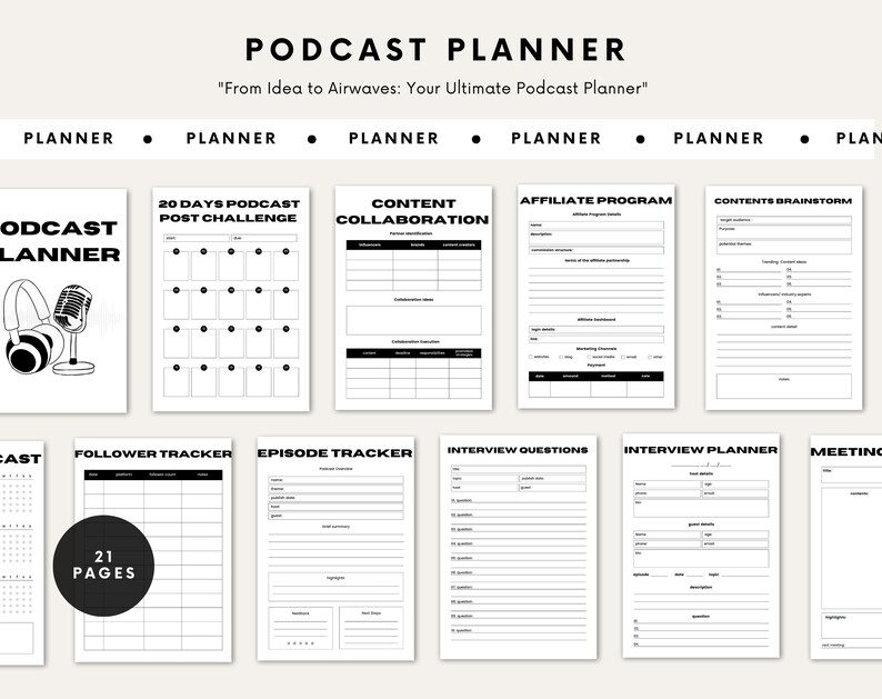 EDITABLE Podcast Planner Printable Canva Podcast Template Podcast ...