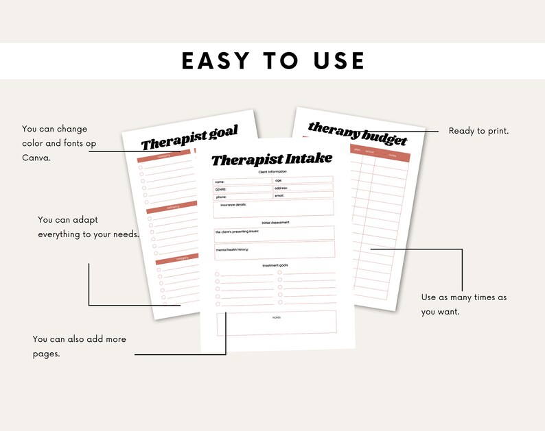 EDITABLE Therapy Planner Printable Canva Mental Health Therapy Journal ...