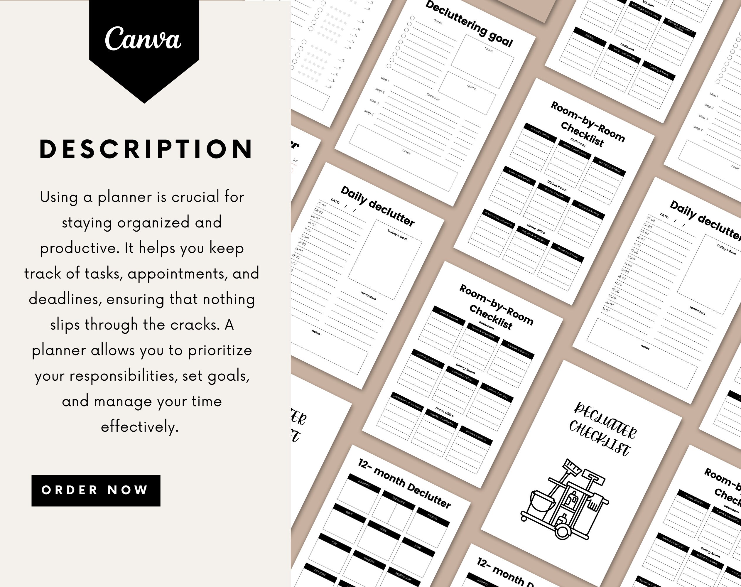 EDITABLE Declutter Check List Printable Planner Canva Cleaning Checklist Declutter Planner ...