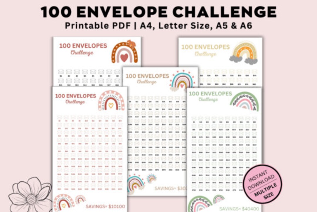 Saving Challenge Money Tracker Printable 100 Dollar Bill Challenge ...