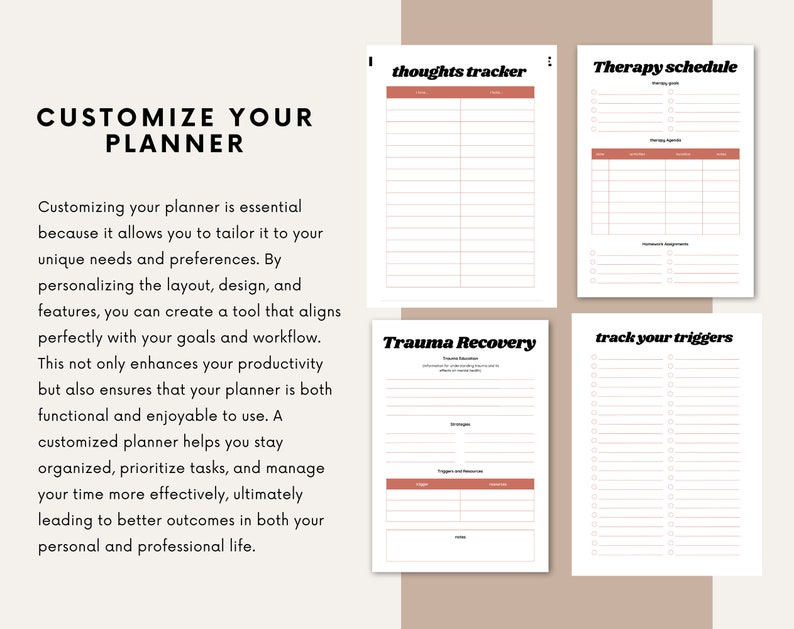 EDITABLE Therapy Planner Printable Canva Mental Health Therapy Journal ...