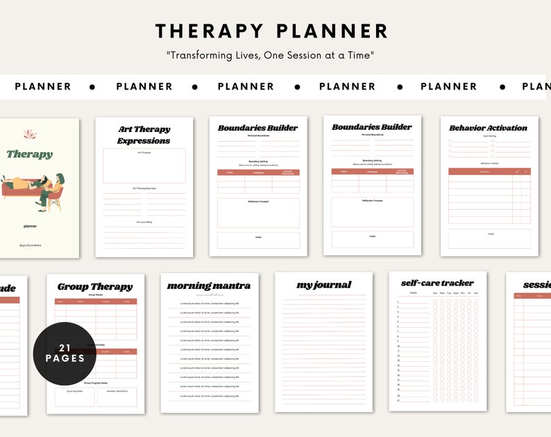 EDITABLE Therapy Planner Printable Canva Mental Health Therapy Journal ...