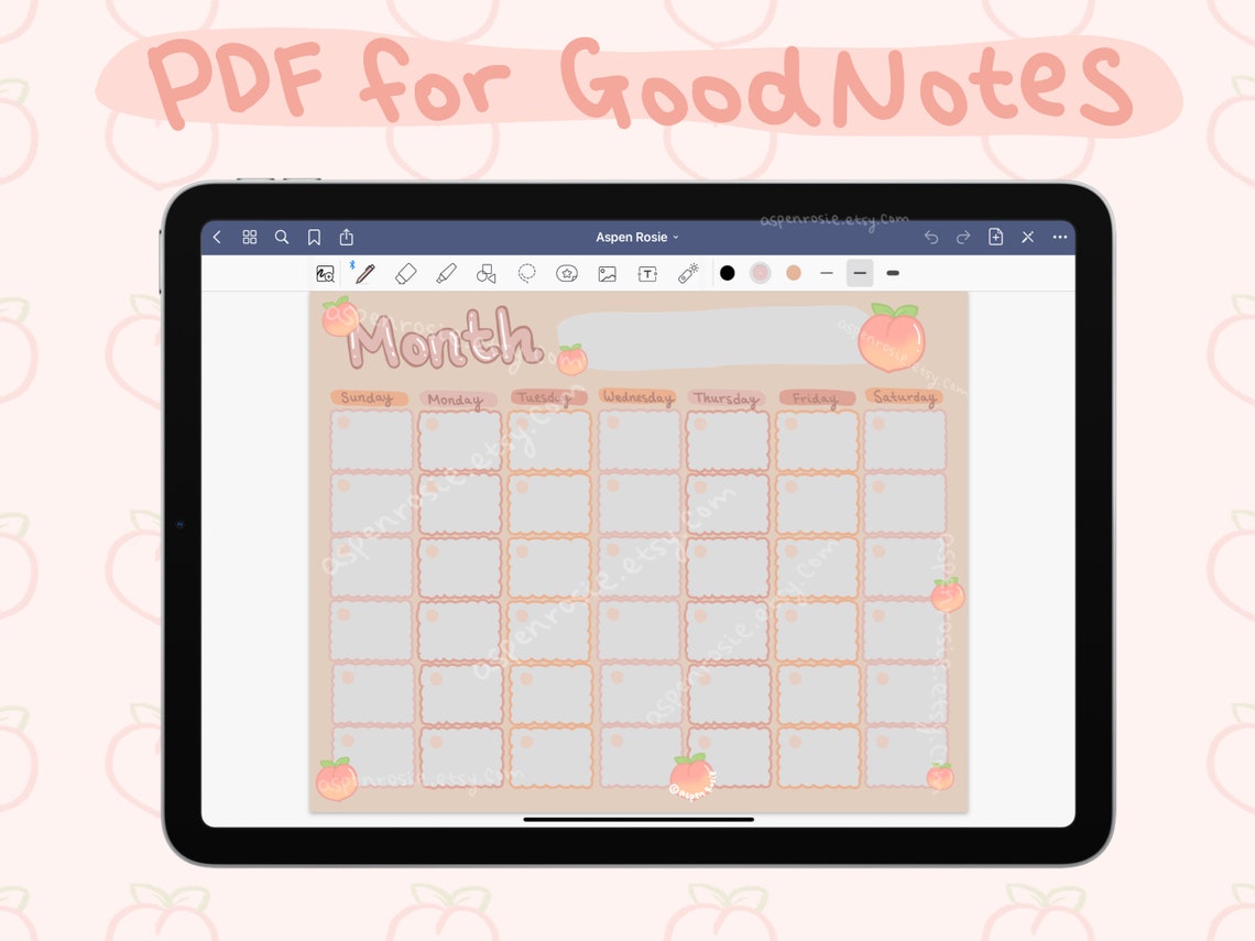 Cute Peach Undated Printable Calendar / Cute Digital Calendar / Kawaii ...