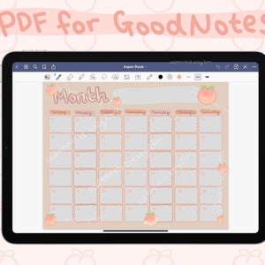 Cute Peach Undated Printable Calendar / Cute Digital Calendar / Kawaii ...