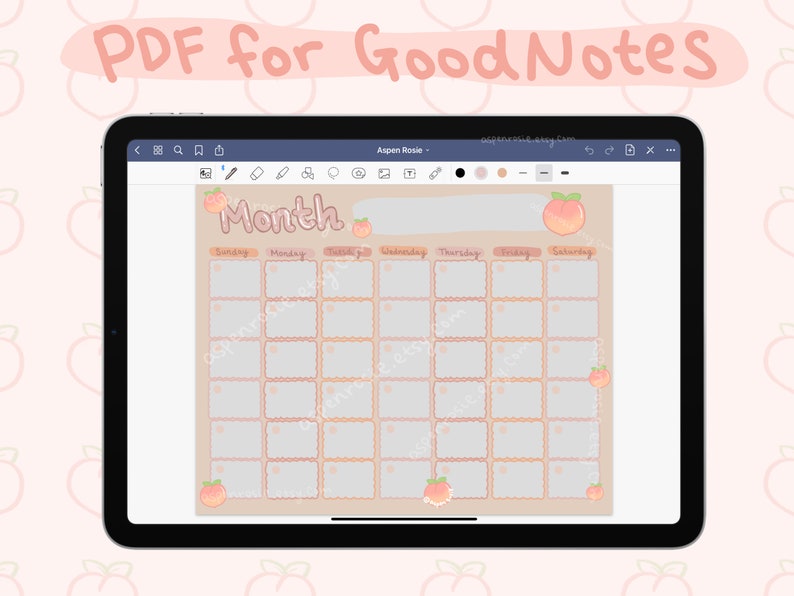 Cute Peach Undated Printable Calendar / Cute Digital Calendar / Kawaii ...