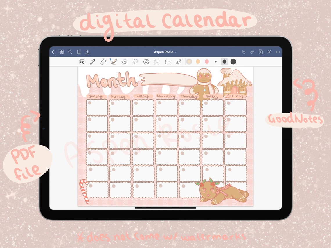 Cute Gingerbread Undated Printable Calendar / Cute Digital Calendar ...