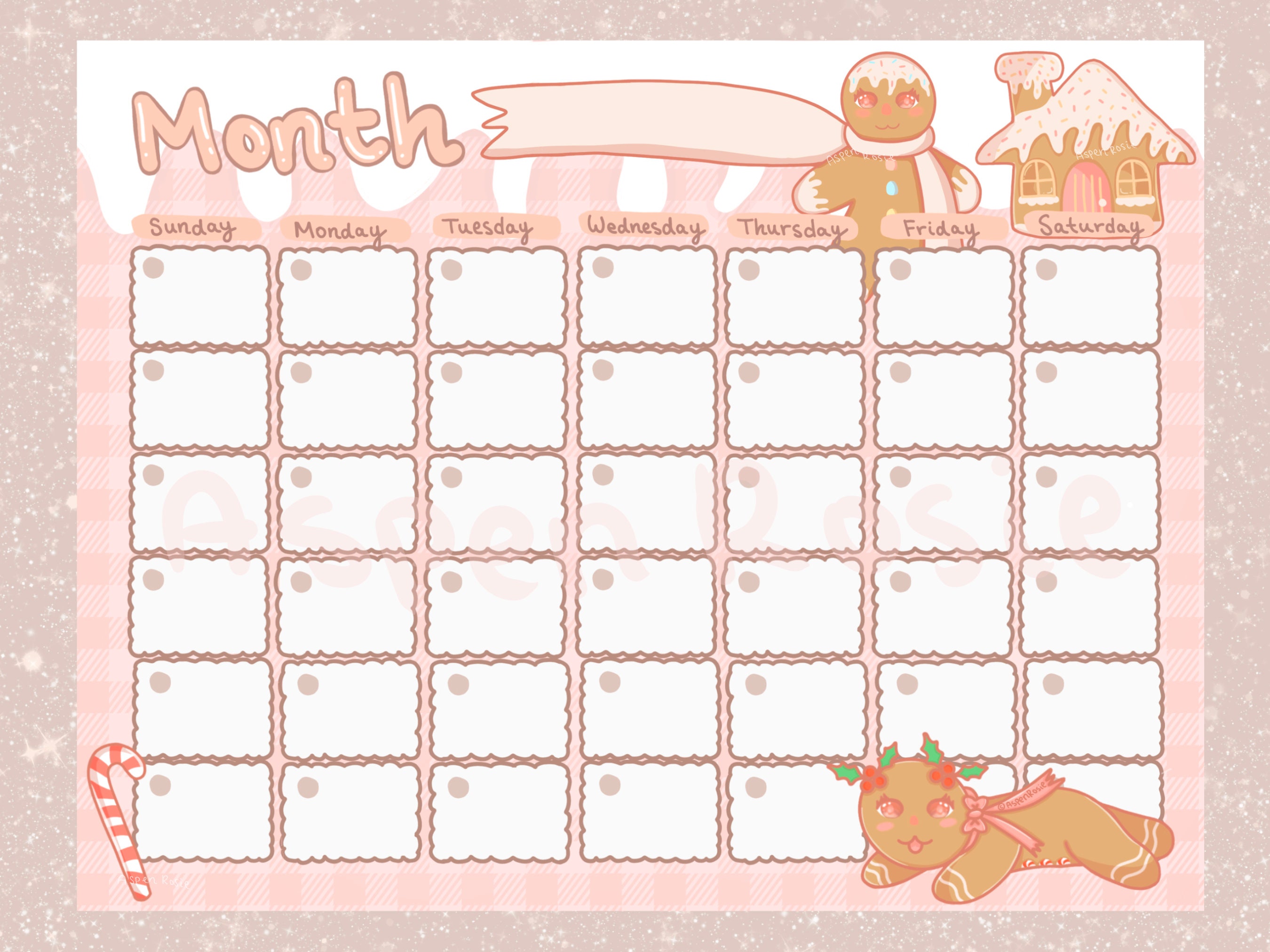 Cute Gingerbread Undated Printable Calendar / Cute Digital Calendar ...