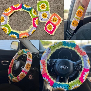 Smiley Face Steering Wheel Cover PATTERN PDF | Seat Belt Covers ...
