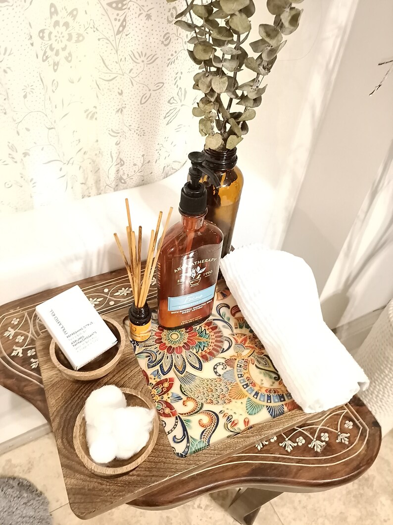 Mango Wood and Enamel Decorative Tray With Bowls Vanity , Kitchen and ...