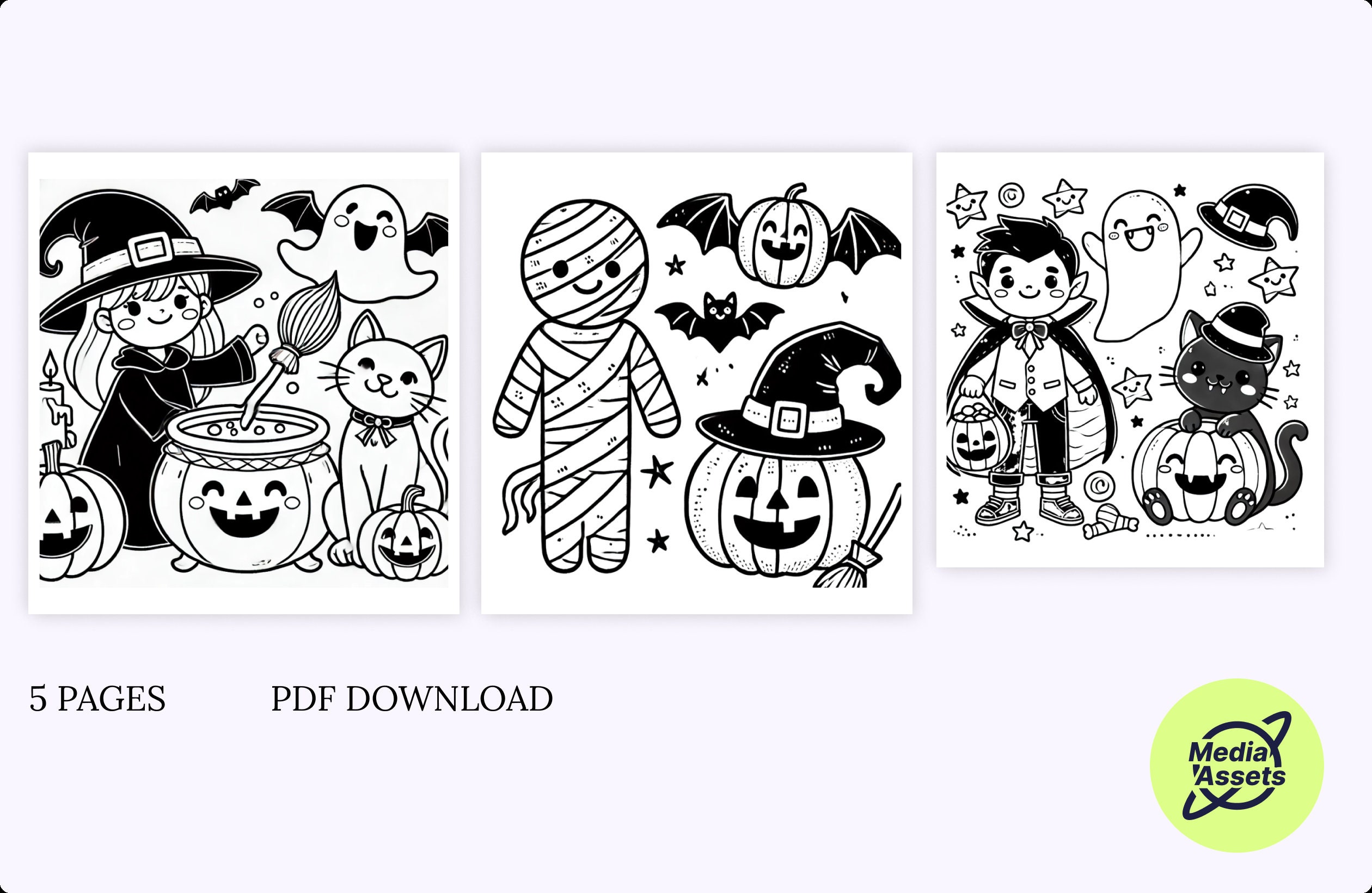 Spooky Cute: Adorable Creepy Creatures Halloween Coloring Pages 5 Pages ...