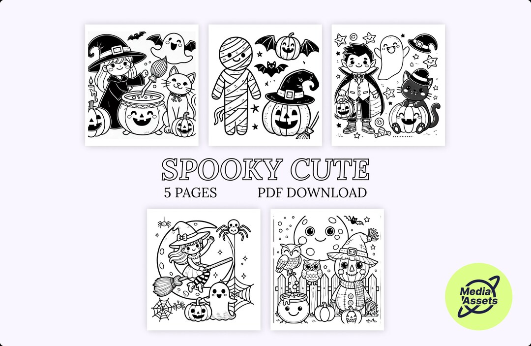 Spooky Cute: Adorable Creepy Creatures Halloween Coloring Pages 5 Pages ...