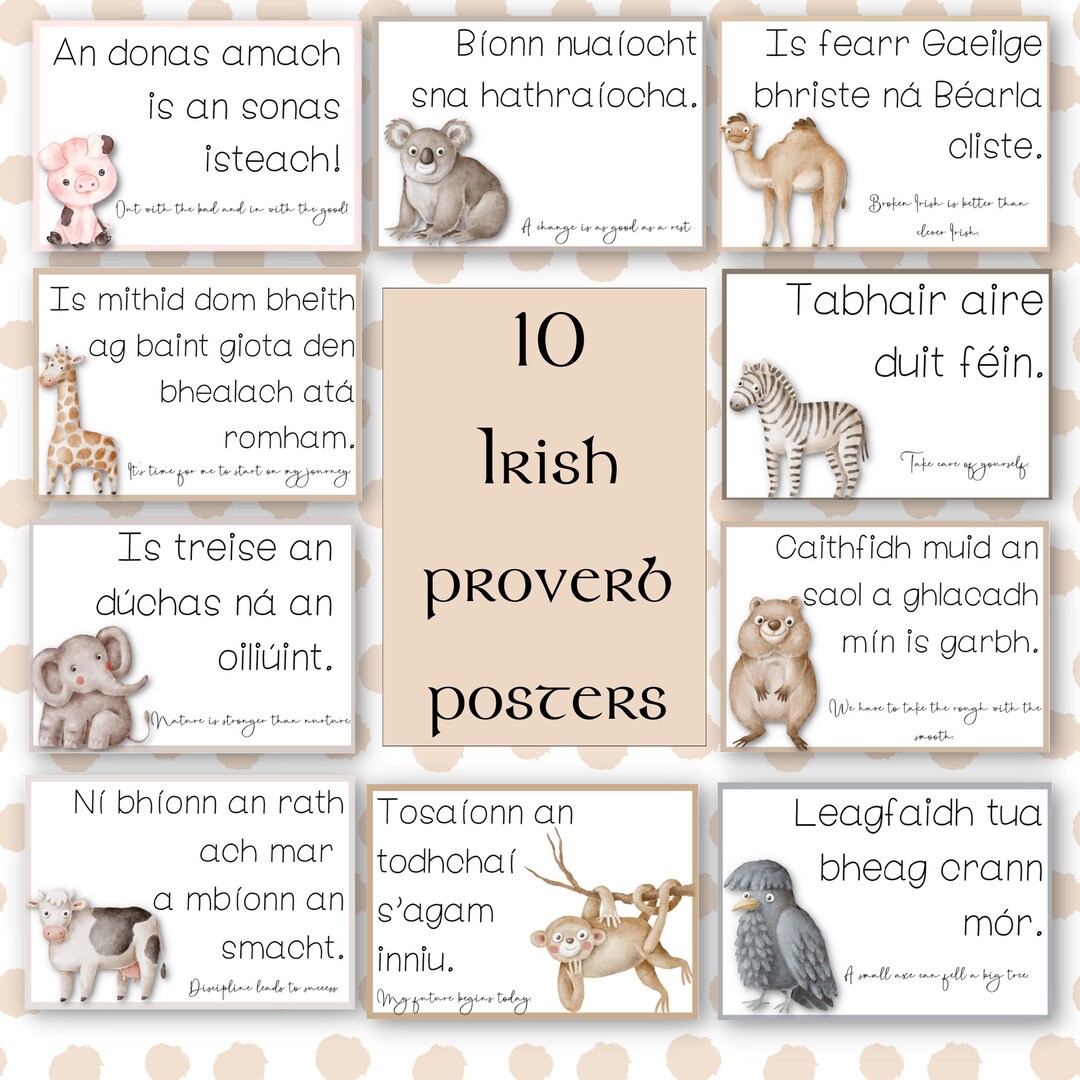 Irish Nursery Prints With Watercolour Animals - Digital Print, Gaeilge ...