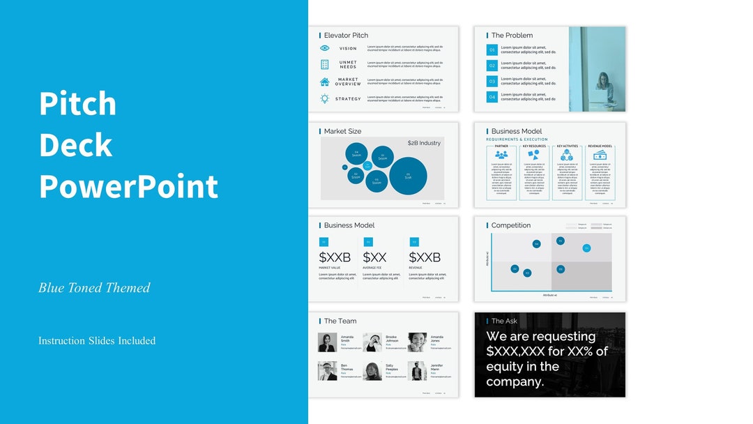 Powerpoint Pitch Template 27 Slides Blue Toned - Etsy