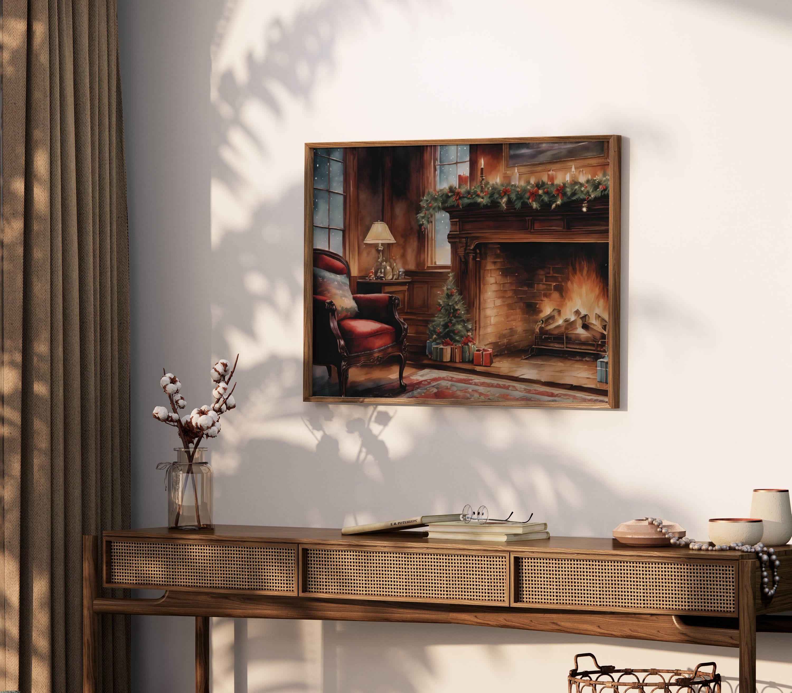 Printable Christmas Wall Art Fireplace Print Rustic - Etsy