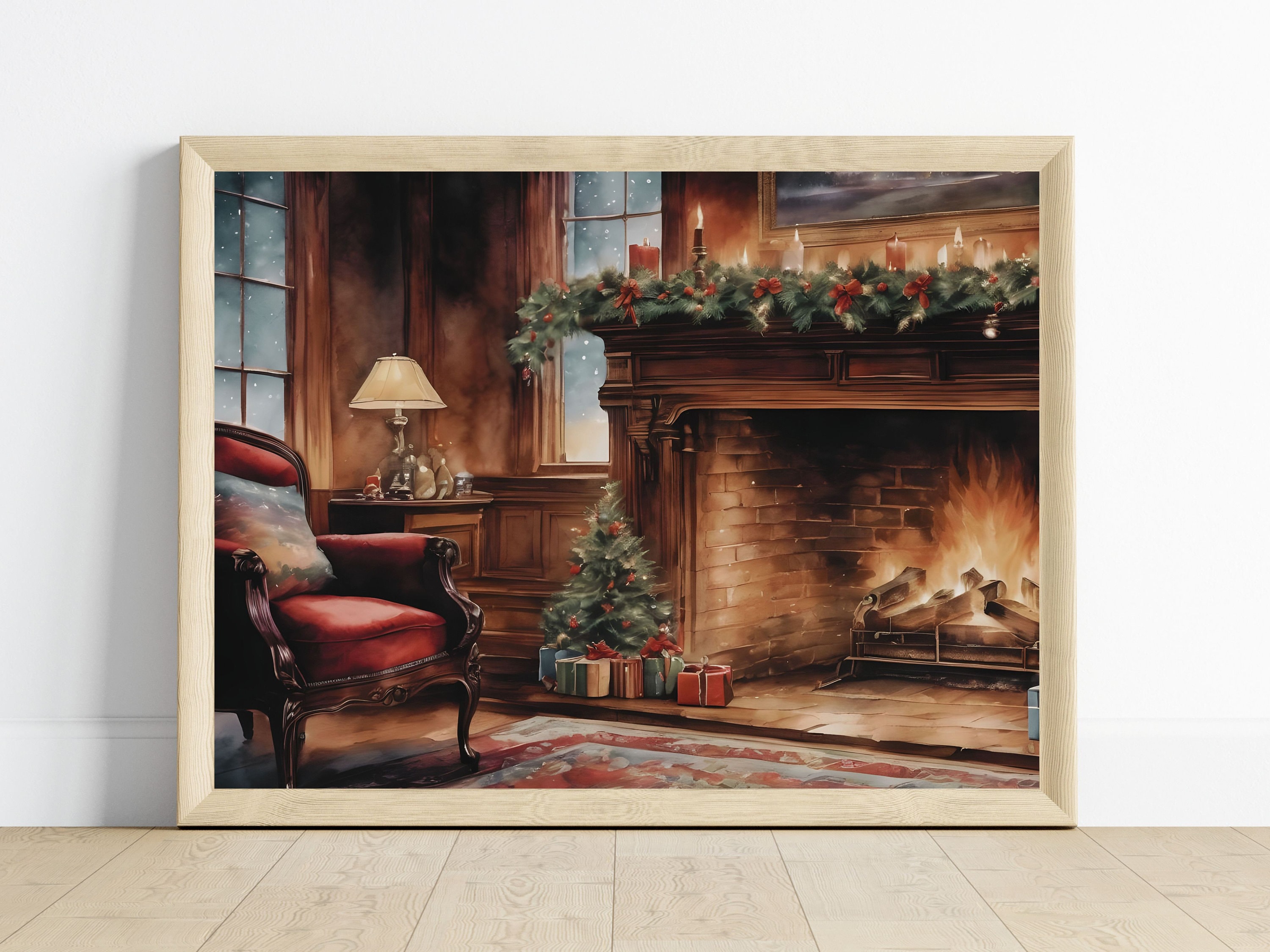 Printable Christmas Wall Art Fireplace Print Rustic - Etsy
