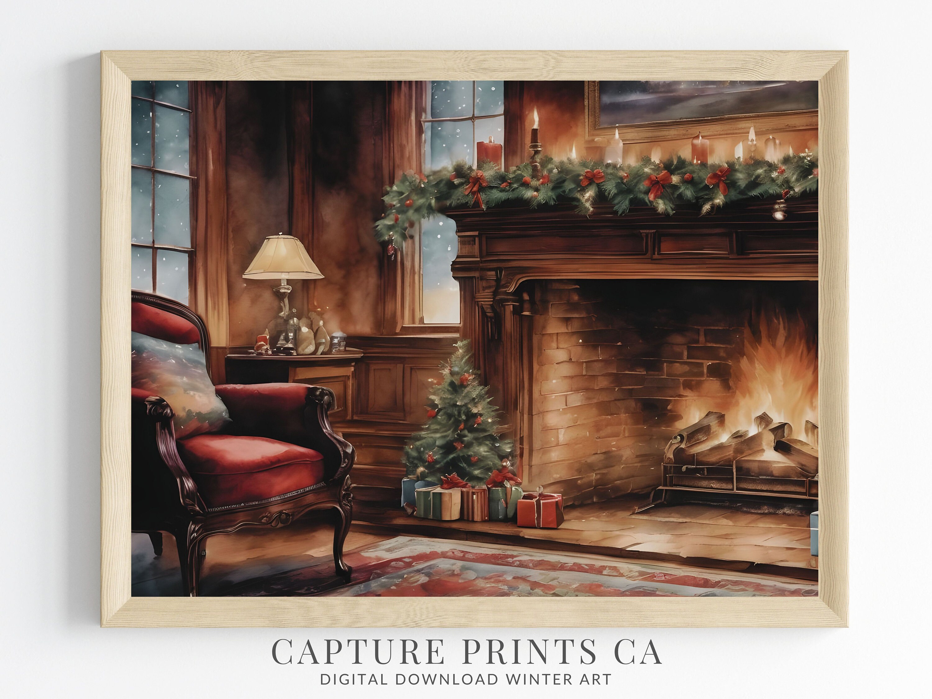 Printable Christmas Wall Art Fireplace Print Rustic - Etsy