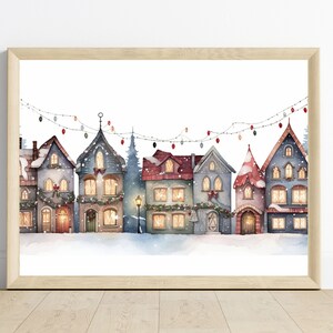 Printable Christmas Village Print, Winter Art Print, Digital Download ...
