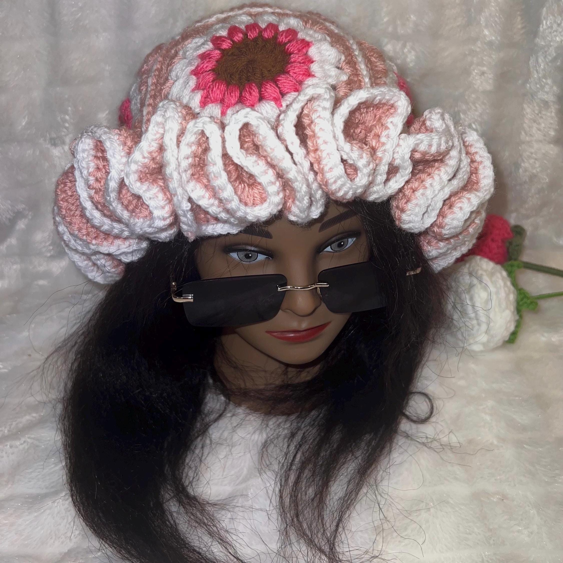 Sunflower Granny Square Ruffled Brim Crocheted Hat - Etsy