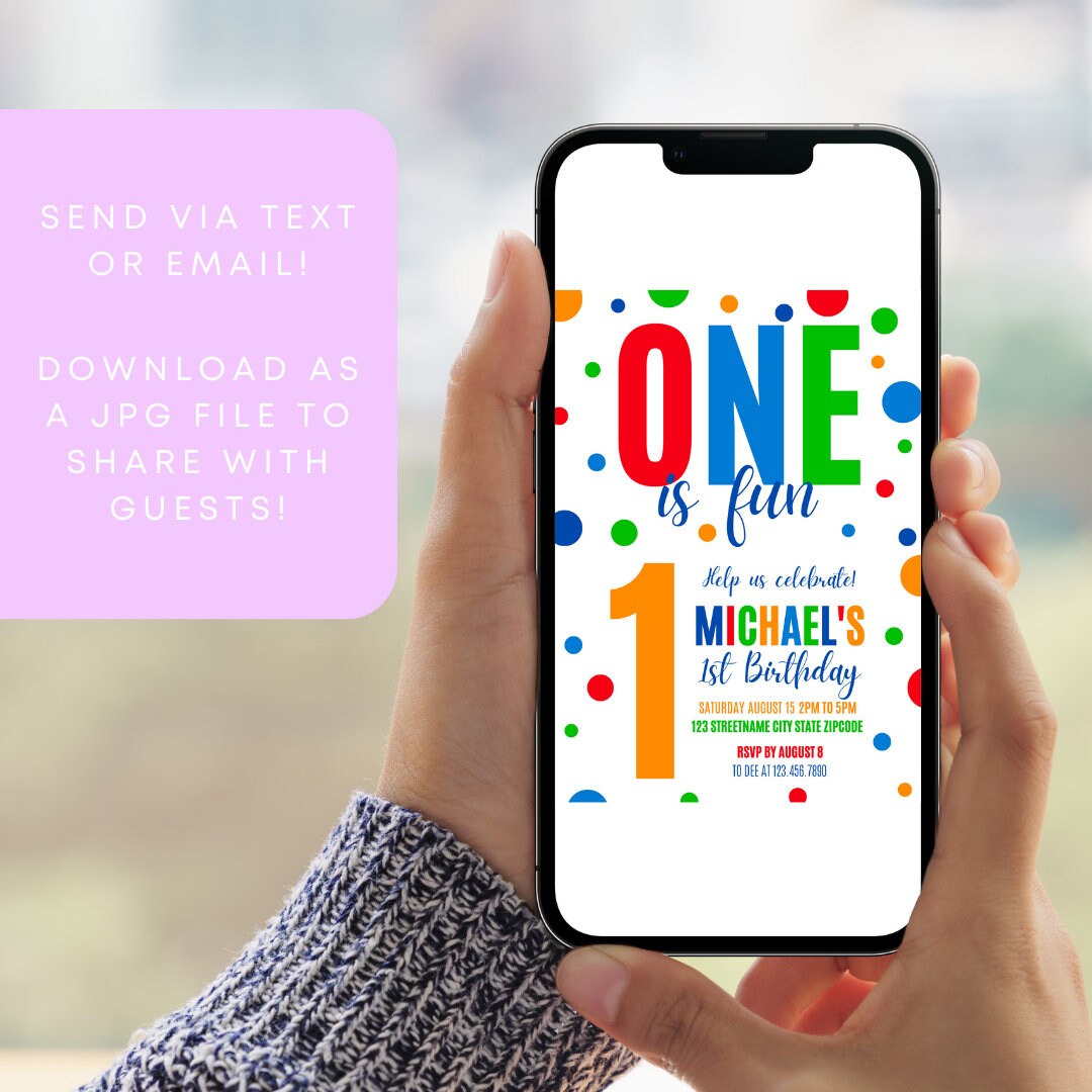 ONE IS FUN 1st Birthday Invitation Colorful 1st Birthday Invitation ...