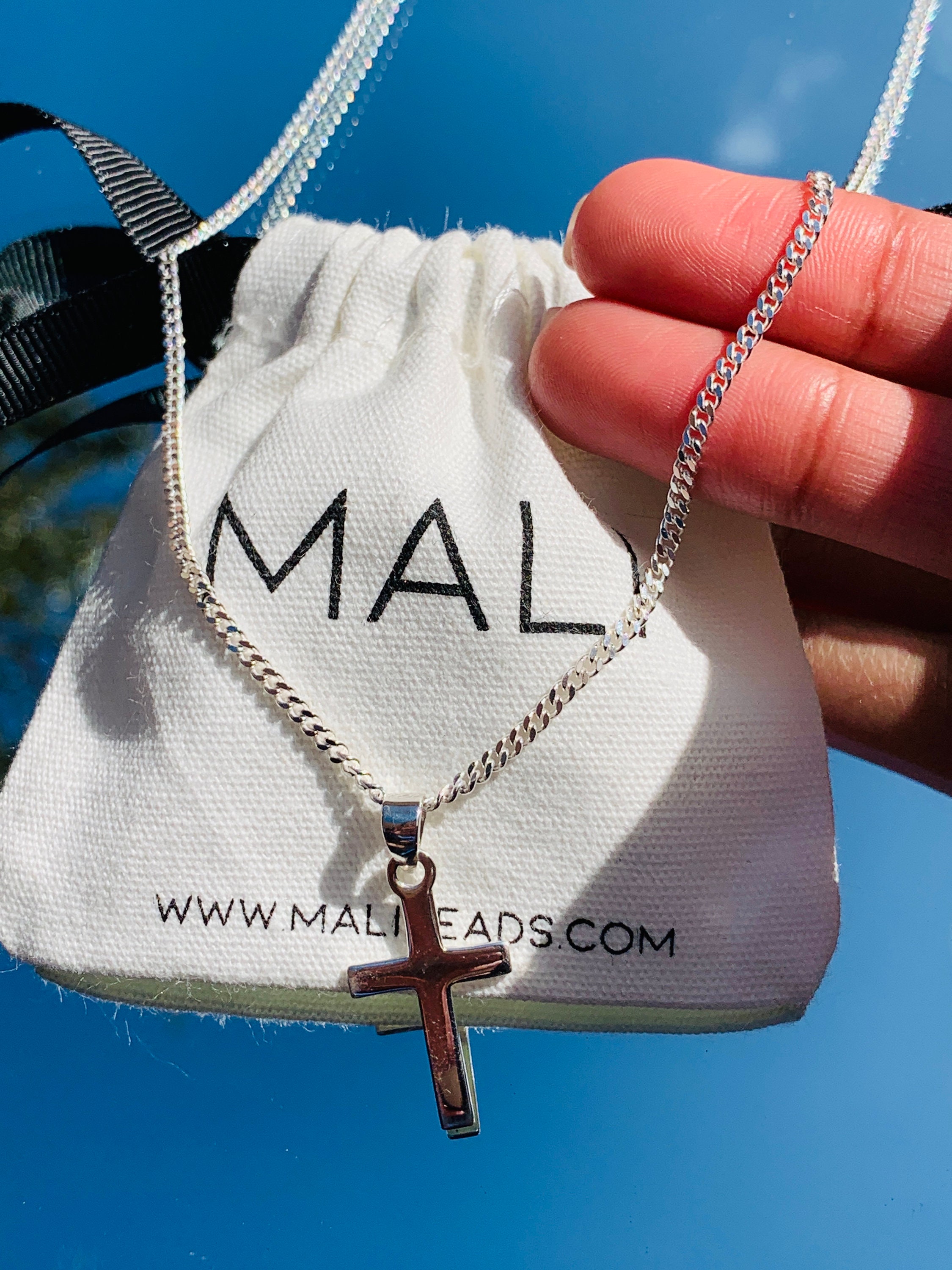Sterling Silver Mens Cross Necklace Christian Cross Chain - Etsy