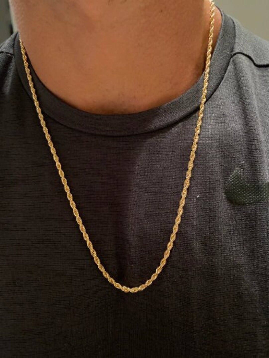 18K Thick Gold Mens Rope Chain, Waterproof Chain, Ready to Ship, Gold ...