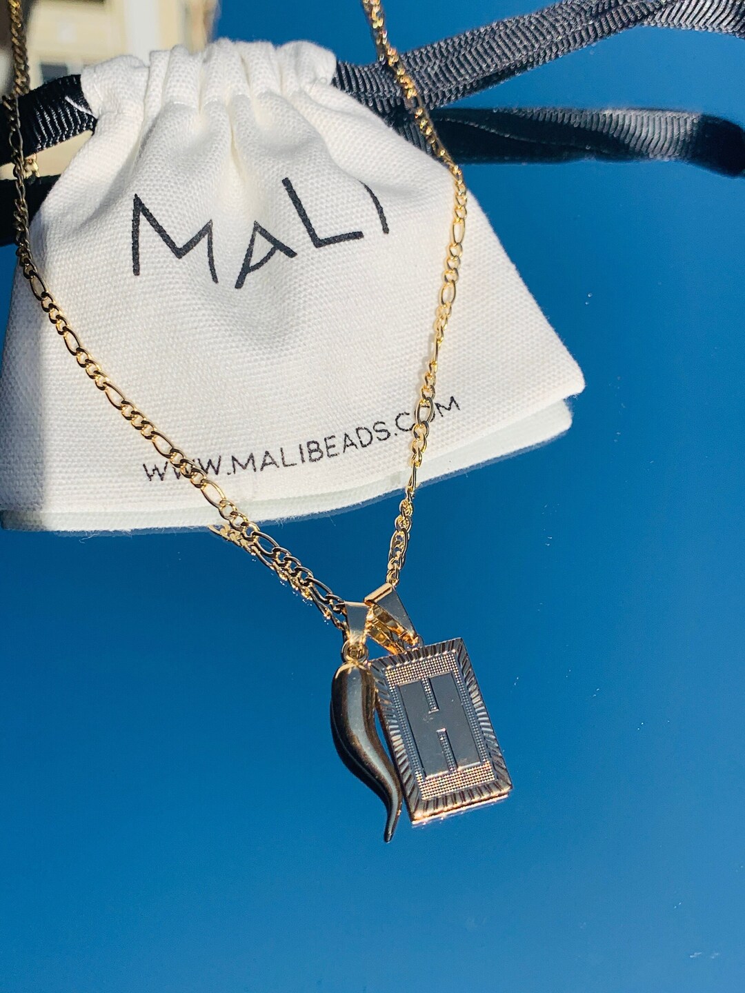 18K Italian Cornicello Personalized Necklace, Mens Italian Amulet Chain ...