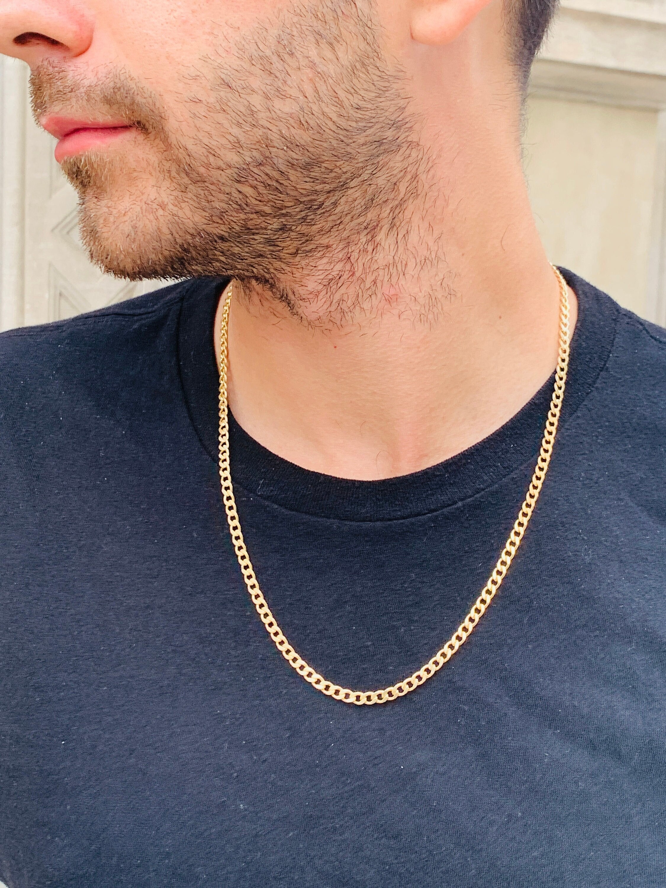 18K Mens Gold Filled Curb Chain, 5mm Gold Chain, Waterproof Necklace ...