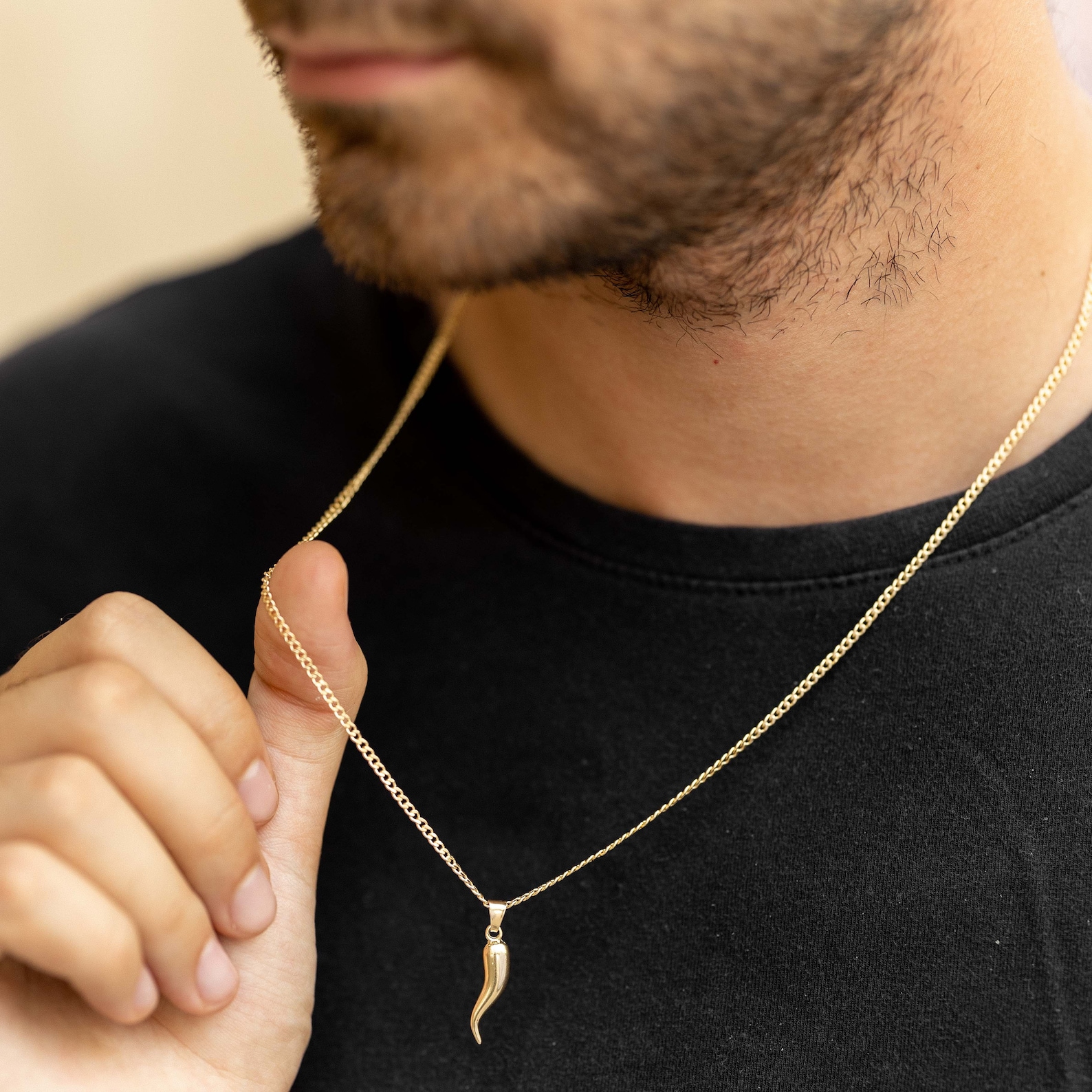 18K Italian Cornicello Necklace, Gold Filled Italian Amulet Necklace ...