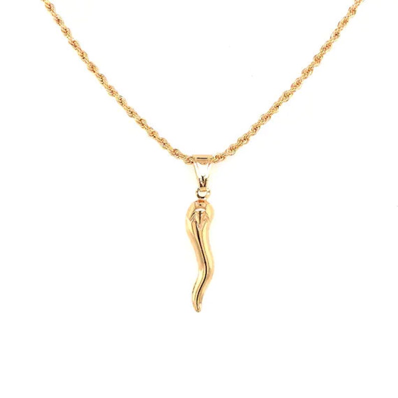 18K Italian Cornicello Rope Necklace for Men, Gold Filled Italian Horn ...