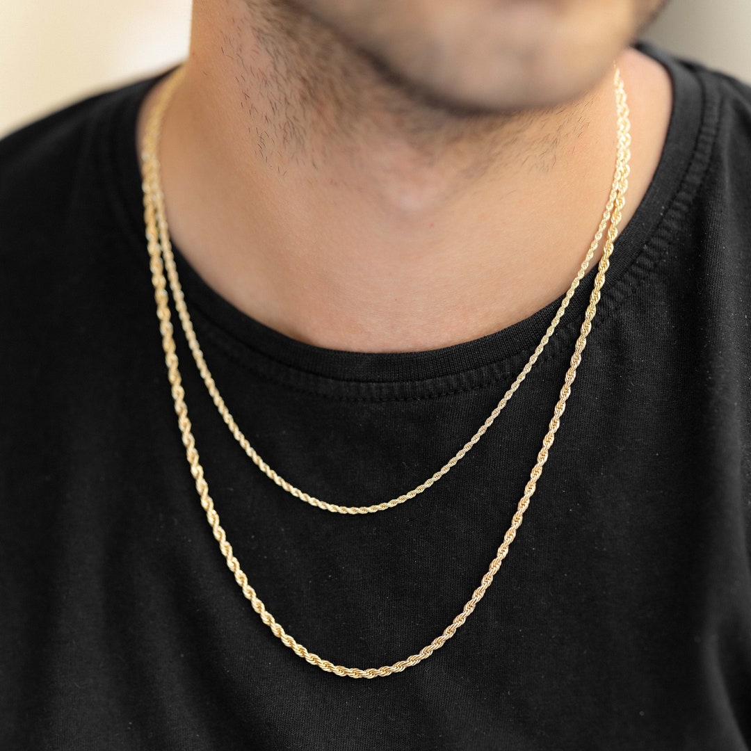 18K Mens Rope Chain Set, Layering Chains for Men, Set of Two Mens ...